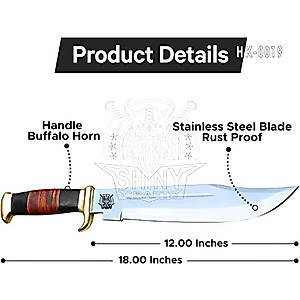 SHINY CRAFTS | Handmade Forged Crocodile Dundee, Fixed Blade, Full Tang Bowie, Hunting, Camping Knife,Knife with Leather Sheath