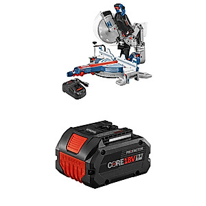 Bosch PROFACTOR 18V SURGEON GCM18V-12GDCN14 Cordless 12 In. Dual-Bevel Glide Miter Saw Kit & BOSCH GBA18V80 CORE18V 8.0 Ah Performance Battery