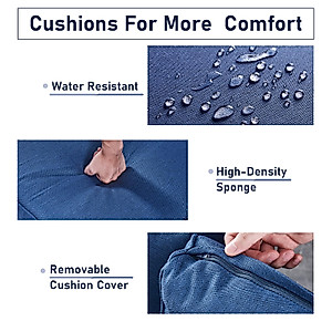 moosprr Patio Chairs Set, 5 PCS Furniture with Loveseat, Swivel Rocker Patio Chairs and 2 Wicker Ottoman, Light Grey / Blue, Casual/Tropical Style