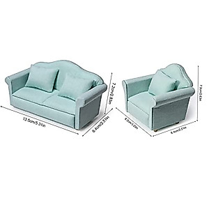 9Pcs Dollhouse Sofa Set,1/12 Dollhouse Decor 3Pcs Dark Green Fabric Sofa, 4Pcs Pillow and 2Pcs Miniature Carpet Turkey Rugs Miniature Furniture Toy for Kids Gift