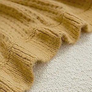 Amélie Home Soft Cozy Waffle Knit Throw Blanket with Ruffled Fringe, Decorative Lightweight Knitted Throw Blankets for Couch Bed Sofa (Yellow, 50'' x 60'')