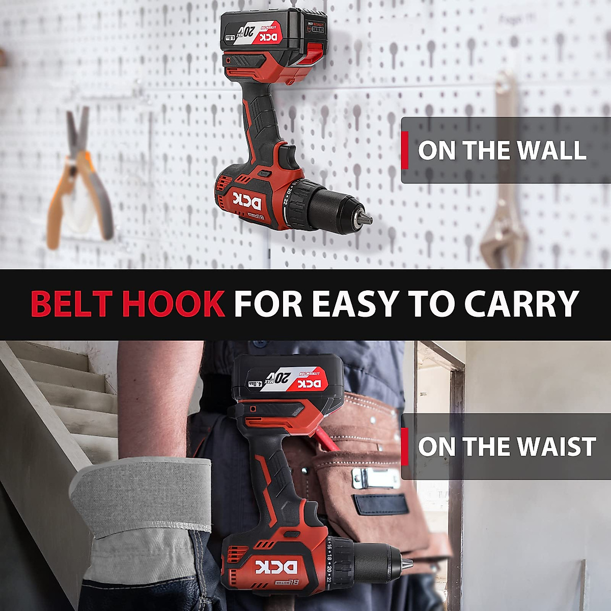 DCK Brushless Cordless Drill Set, 20V Max Electric Drill with 4.0Ah Battery 531in.lbs, 1/2Inch Keyless All-Metal Chuck, 2 Variable Speeds, Power Drill Kit for Screw Wood/Ceramic/Tile/Steel KDJZ04-13