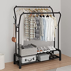 ACCSTORE Garment Rack Clothes Rack Freestanding Hanger Double Rails Bedroom Clothing Rack with 2-Tier Lower Storage Shelf,Black