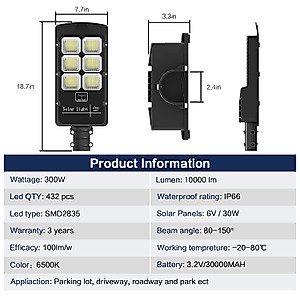 TENKOO 300W Solar Flood Street Light Outdoor, Motion Sensor Dusk to Dawn IP66 Waterproof Commercial Led Security Lights for Parking Lot Stadium Garden Pathway Garage (Bright White)