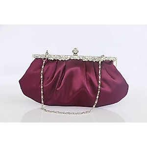 DEBIMY Satin Pleated Rhinestone Clutch Purse Wedding Party Prom Evening Bag Handbag Purse Claret