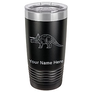 LaserGram 20oz Vacuum Insulated Tumbler Mug, Triceratops Dinosaur, Personalized Engraving Included (Black)