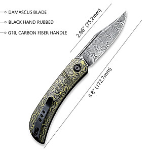 CIVIVI Appalachian Drifter Slip Joint Folding Knife, Non-Locking Pocket Knife with 2.96 inch Black Hand Rubbed Damascus Blade, Good for Camping Hunting EDC C2015DS-3