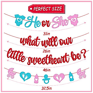 He or She What Will Our Little Sweetheart Be Banner Happy Valentine's Day Gender Reveal Boy or Girl He or She Heart Love Romantic celebration Decorations Baby Shower Party Supplies
