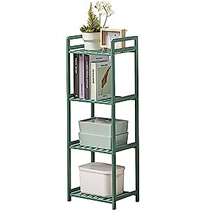 IOTXY Adjustable Multifunctional Shelving Unit - Small 4-Tier Bamboo Freestanding Shelf, Bathroom Towel Storage Shelves, Kitchen Organizer, Living Room Open Bookshelf, Entryway Shoe Rack, Light Green