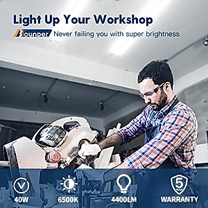 BBOUNDER 6 Pack Linkable LED Utility Shop Light, 4400 LM, 6500K Cool Daylight, 4 FT, 48 Inch Integrated Fixture for Garage, 40W Equivalent 250W, Surface + Suspension Mount, Black