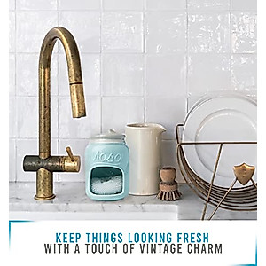 Ceramic Kitchen Sponge Holder Sink Caddy – Kitchen Décor And Accessories Farmhouse Style - Country Kitchen Sink Décor Rustic – Mason Jar Décor Sponge Holder – Scrubby Holder - Aqua Blue/Teal