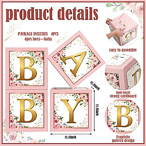 Baby Boxes with Letters for Baby Shower, Rustic Floral Pink Baby Shower Backdrop Blocks Box Birthday Party Gender Reveal Photo Props for Baby Girl Boy Shower Decorations