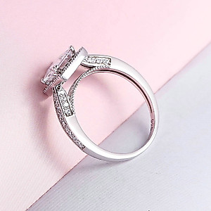 Gualiy 925 Sterling Silver Promise Rings, Wedding Rings Engagement Rings Square Shape Cubic Zirconia Rings Size 5.5