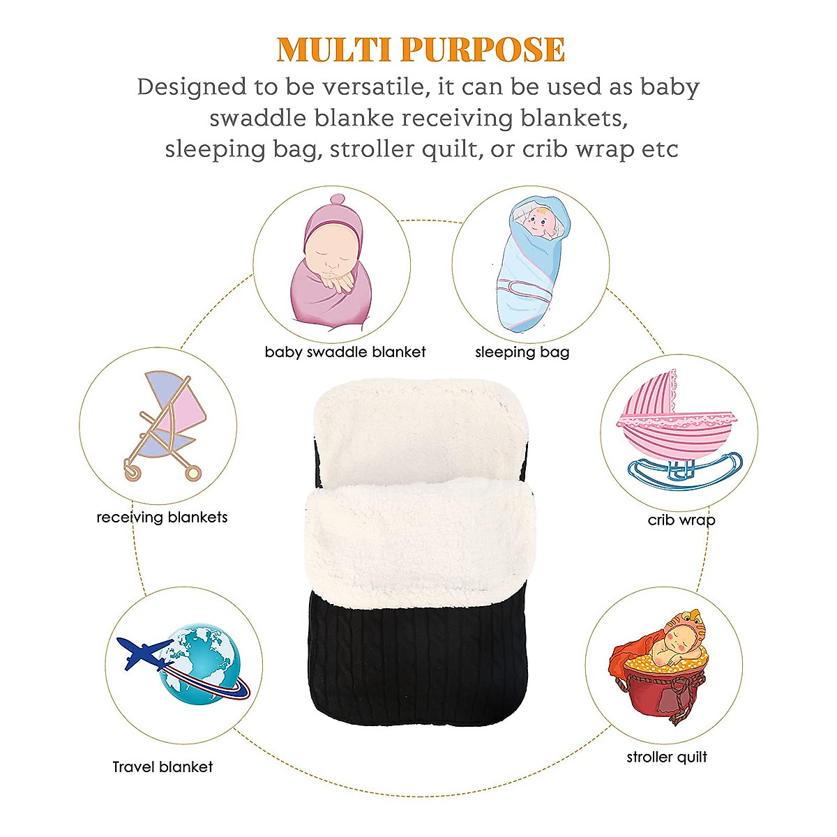 Newborn Baby Swaddle Blanket Wrap,Thick Baby Kids Toddler Knit Soft Warm Fleece Blanket Swaddle Sleeping Bag Sack Sleep Bag Stroller Unisex Wrap for 0-12 Month Baby Boys Girls