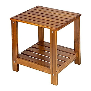 Utoplike Teak Side Table Outdoor, Patio End Table Double Layer, Wooden Coffee Accent Tables for Backyard, Garden, Bed, Living Room, Couch