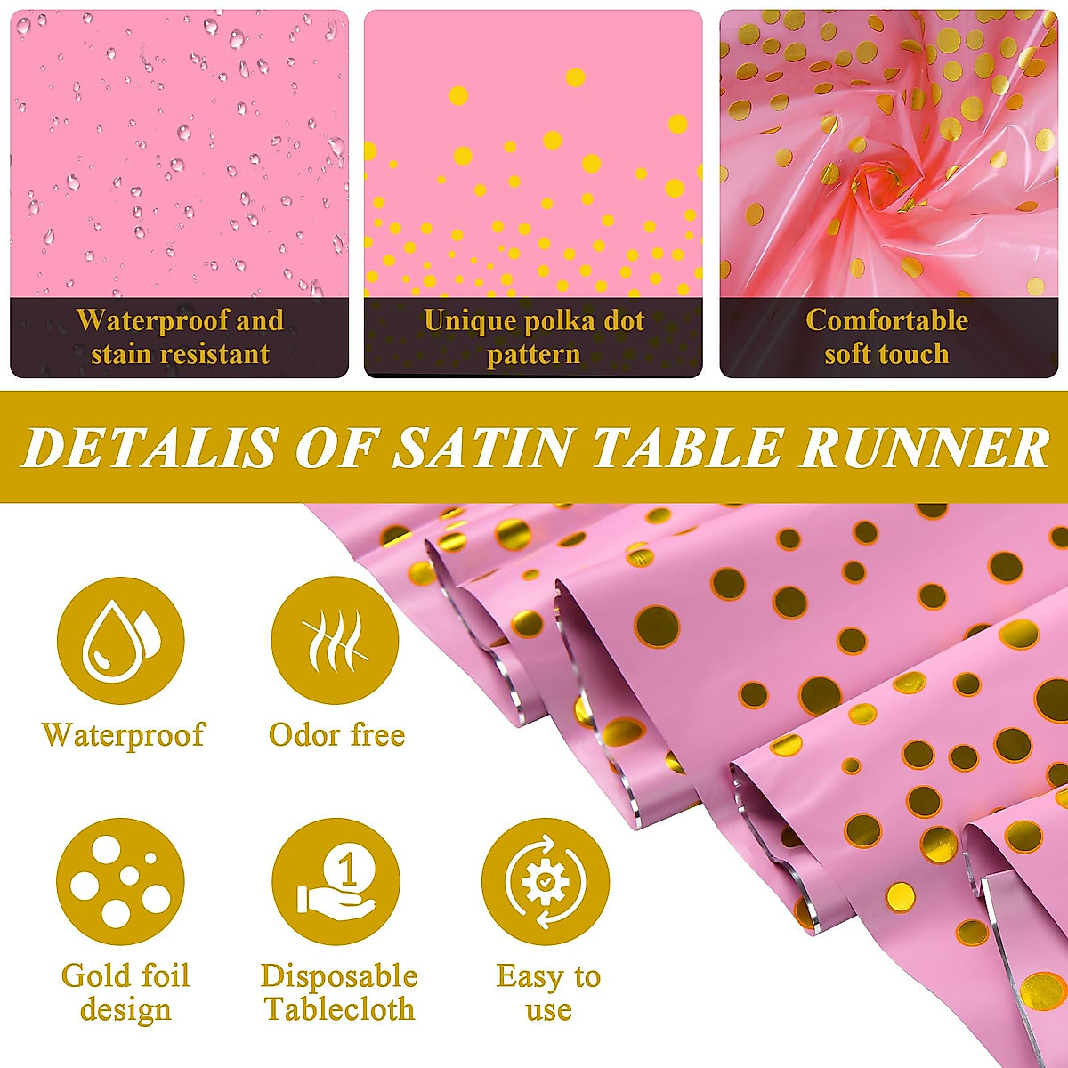 4 Pack Plastic Table Cloth Cover for Parties Disposable, Pink and Gold Tablecloth for 8 Foot Rectangle Tables, Birthday Wedding Graduation Father Valentine's Day Easter Party Supplies Decorations