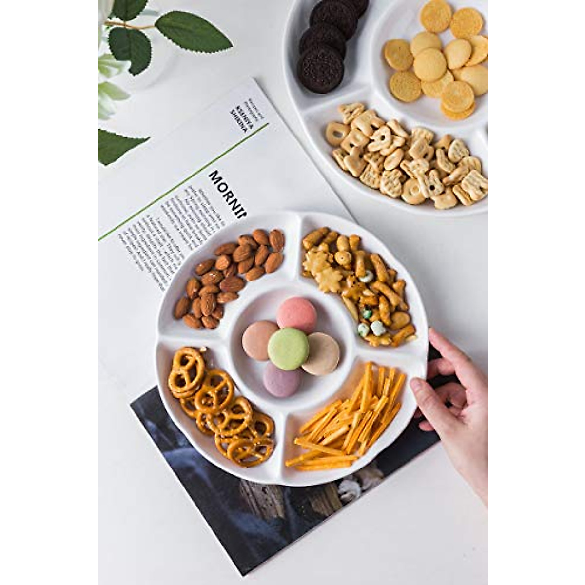 LAUCHUH 3 Tier Serving Stand Chip and Dip Serving Set Pocerlain Oval Bowl Set with Stand White Serving Bowl for Entertaining Tiered Tray Decor for Countertop