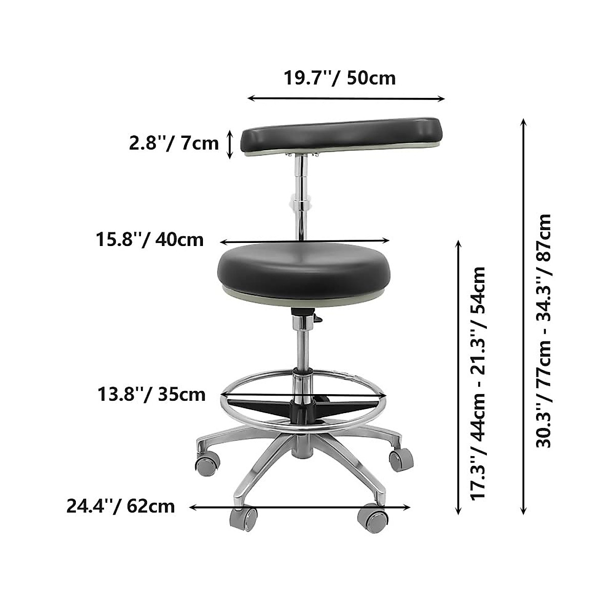 Adjustable Dental Assistant Chair Stool 17”-21‘’ Height with Adjustable Footring and Heavy Base for Dental Labs Exam Rooms