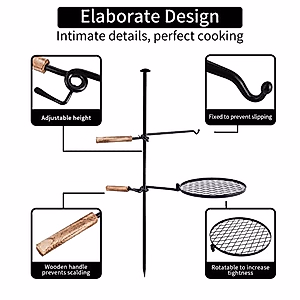Swivel Campfire Grill Grate, Adjustable Fire Pit Grill, Camping Grill with Circular Grill for Outdoor Open Fire Cooking BBQ