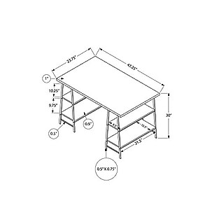Monarch Specialties 7526 Computer Desk, Home Office, Laptop, Storage Shelves, 48" L, Work, Metal, Laminate, Black, Contemporary, Modern Desk-48 L Grey Stone-Look, 47.25" L x 23.75" W x 30" H