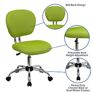 EMMA + OLIVER Mid-Back Apple Green Mesh Padded Swivel Task Office Chair with Chrome Base
