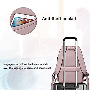 MOSISO 15.6-16 inch 20L Laptop Backpack for Women Men College School Student with USB Charging Port&Luggage Strap&Front Raised Pocket, Travel Business Polyester Anti-Theft Bookbag Daypack, Soft Pink