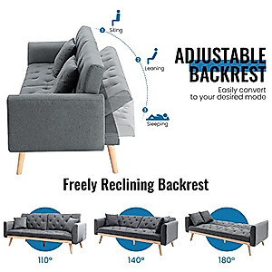 AWQM Futon Sofa Bed, Convertible Sofa for Living Room, Linen Couch Bed, Sleeper Sofa, Futon Couch Bed for Office, Small Space, Apartment, Dark Grey