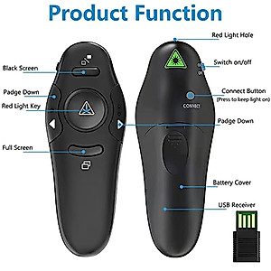 Presentation Clicker for PowerPoint Presentation Remote, RF 2.4GHz Wireless Presenter Remote USB Google Slide Advancer PPT PowerPoint Clicker for Mac, Keynote, Computer, Laptop (Black)