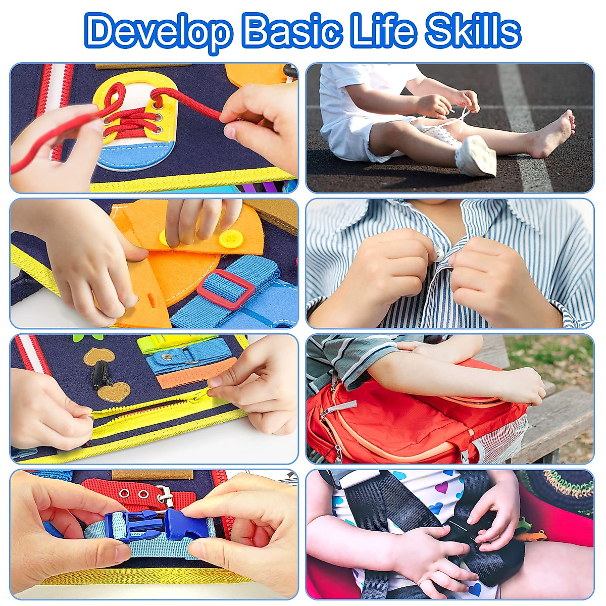 HAPTIME Busy Board for Toddlers, Montessori Sensory Board for 1 2 3 4 Year Old Toddler to Develop Basic Life Fine Motor Skill,Road Trip Essentials Kids Early Educational Activity Toy for Boy and Girl