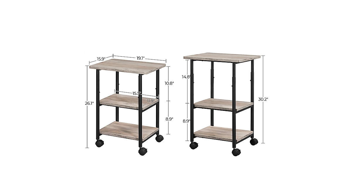VASAGLE 3-Tier Printer Stand with Wheels & Storage