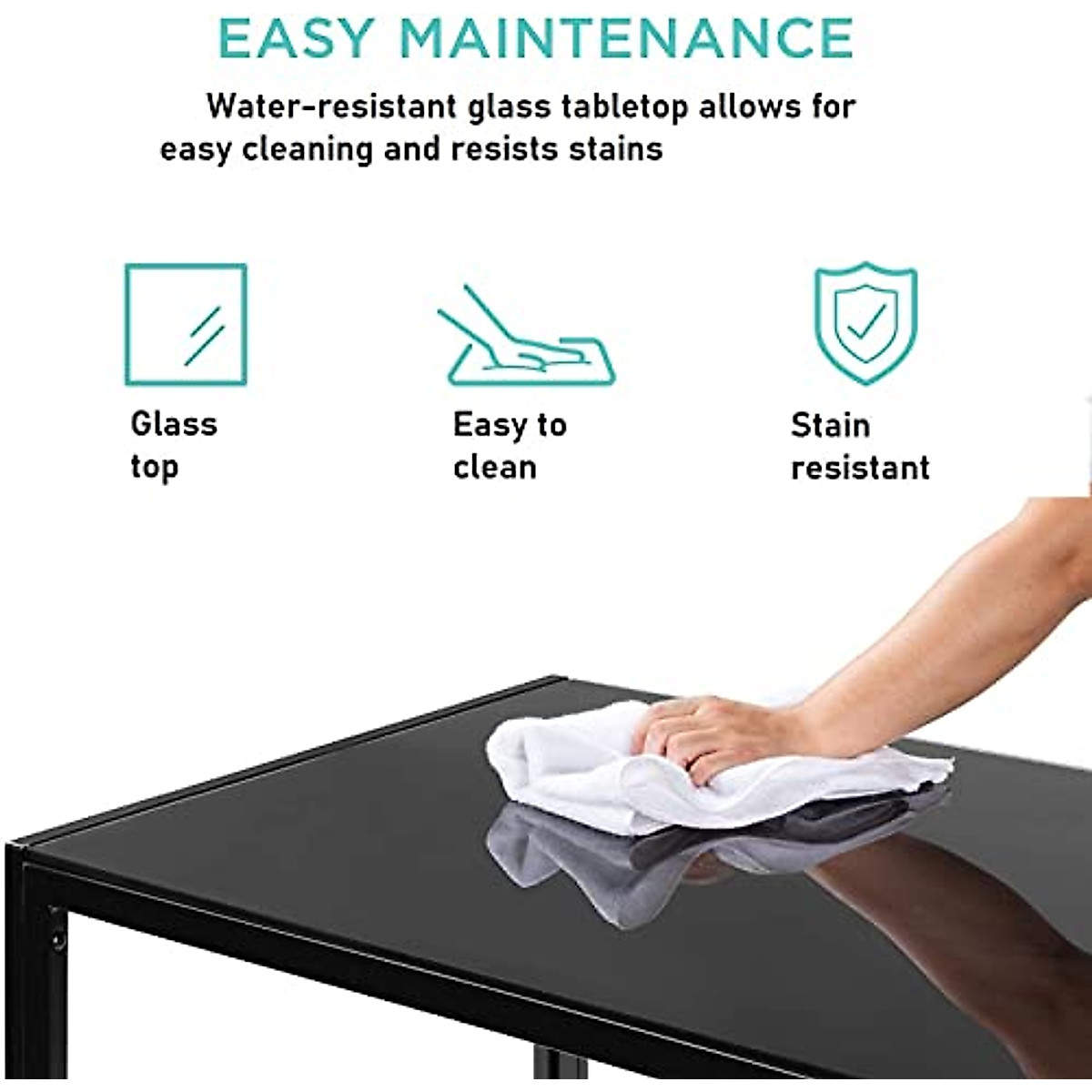 VERYKE Kitchen Dining Table Set for 4,Modern Tempered Glass Rectangular Dining Table & 4 Faux Leather Chairs Furniture Set for Kitchen Breakfast, Dining Room (Black)