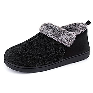 ULTRAIDEAS Women's Cozy Memory Foam Slippers with Warm Plush Faux Fur Lining, Wool-Like Blend Micro Suede House Shoes with Indoor Outdoor Rubber Sole (Black, Size 8)