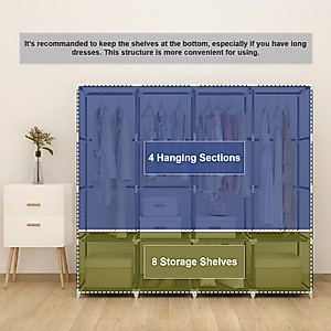 MOGELAFOO Portable Closet Wardrobe, 67-Inch Clothes Organizer with 4 Hanging Rods and 8 Shelves, Non-Woven Fabric Cover, Large Capacity Storage for Bedroom and Living Room, Black