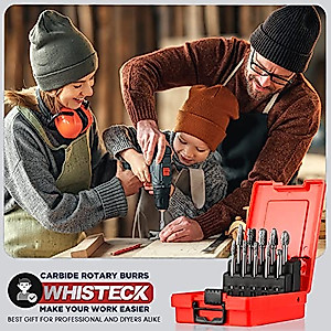 WHISTECK Carbide Burrs Set, 10 Pcs Double Cut Solid Tungsten Carbide Rotary Burr Set, 1/4 Inch Shank Die Grinder Bits, Rotary File for Die Grinder Metal Carving, Polishing, Engraving, Drilling