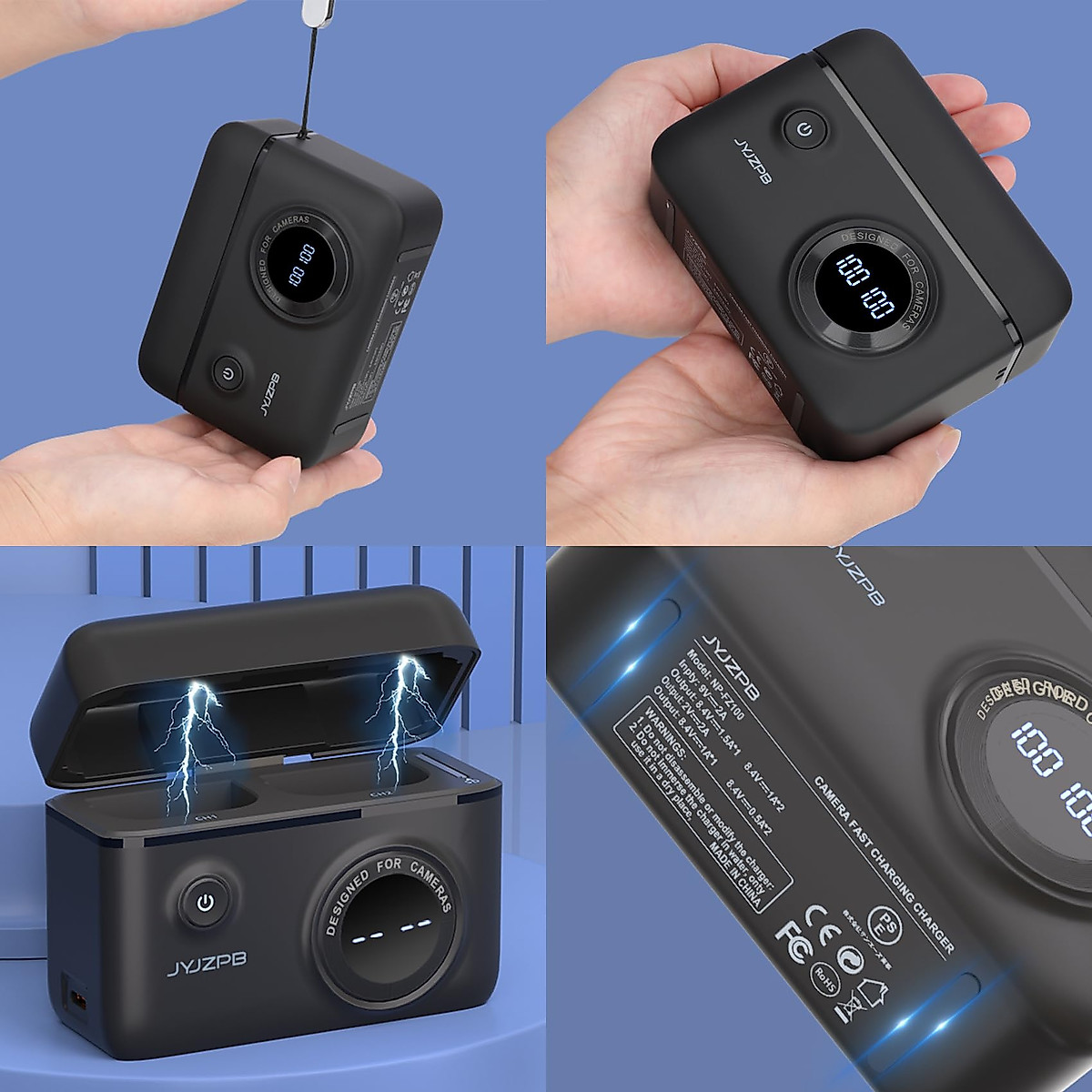 JYJZPB Upgraded Battery Fast Charger Case for Sony NP-FZ100 Battery, with 2 Pack NP-FZ100 Batteries Fit for Sony A7 III, A1, A7R III, A7R IV, A9, A9II, A6600, Alpha 9S, A7R3 A7S III, A7R III