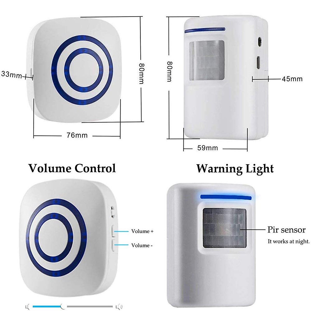 Wireless Home Security Driveway Alarm,Motion Sensor Alert Outdoor Chime Kit with 1 Plug-in Receiver and 2 PIR Motion Sensor Detector Alert for Business Home Office Shop, LED Indicators