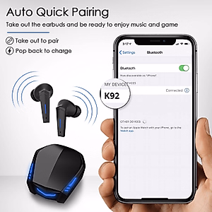 OONOL Wireless Earbuds, Yi-shaney Bluetooth 5.2 Bass Sound Headphones Gaming Earphones with Touch Control, Noise Cancelling Waterproof Headset with Mic, 18H Play Time, 65ms Low Latency (Black)