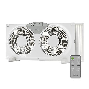 HOLMES 9" Twin Digital Window Fan, Reversible Airflow Blades, In/Out Exchange, 3 Speeds, Built-In Extender Panels, Ideal for Home, Bedroom or Office, Remote Control, White