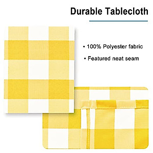 Hiasan 60 x 120 Inch Checkered Tablecloth Rectangle - Waterproof & Wrinkle Resistant Gingham Spring Table Cloth for Outdoor Picnic, Kitchen and Holiday Dinner, Yellow and White