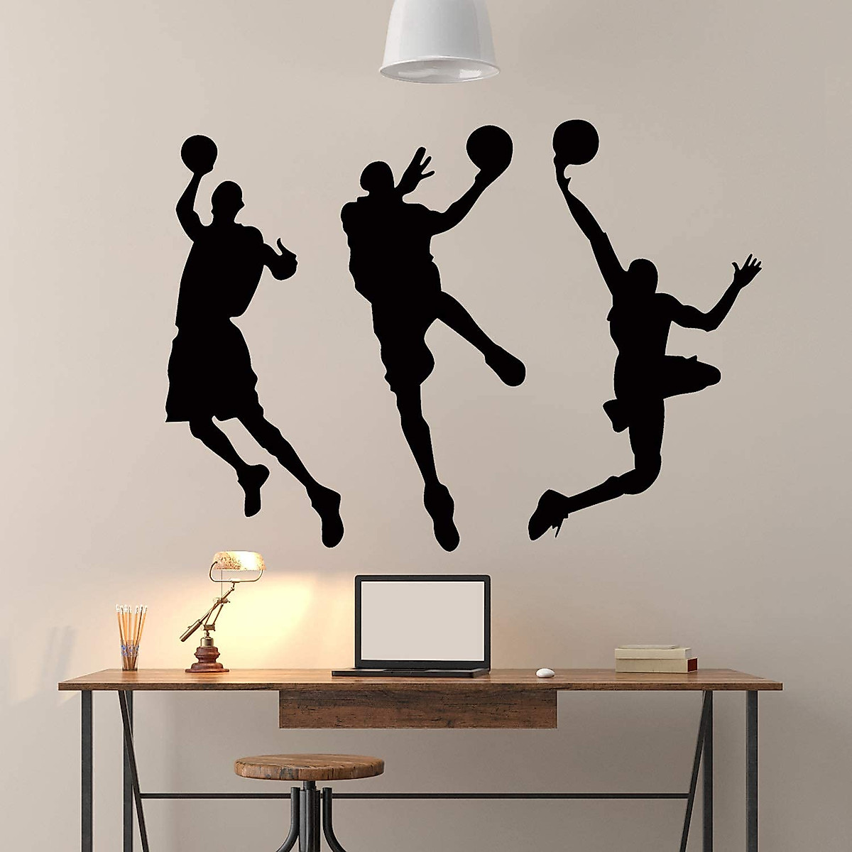 Amaonm 31.5" x 53.1" Removable DIY Vinyl Three Basketball Players Slam Dunk Silhouette Wall Decals Spoting Basketball Duck Layup Sporter Wall Sticker for Kids Room Boys Bedroom Classroom