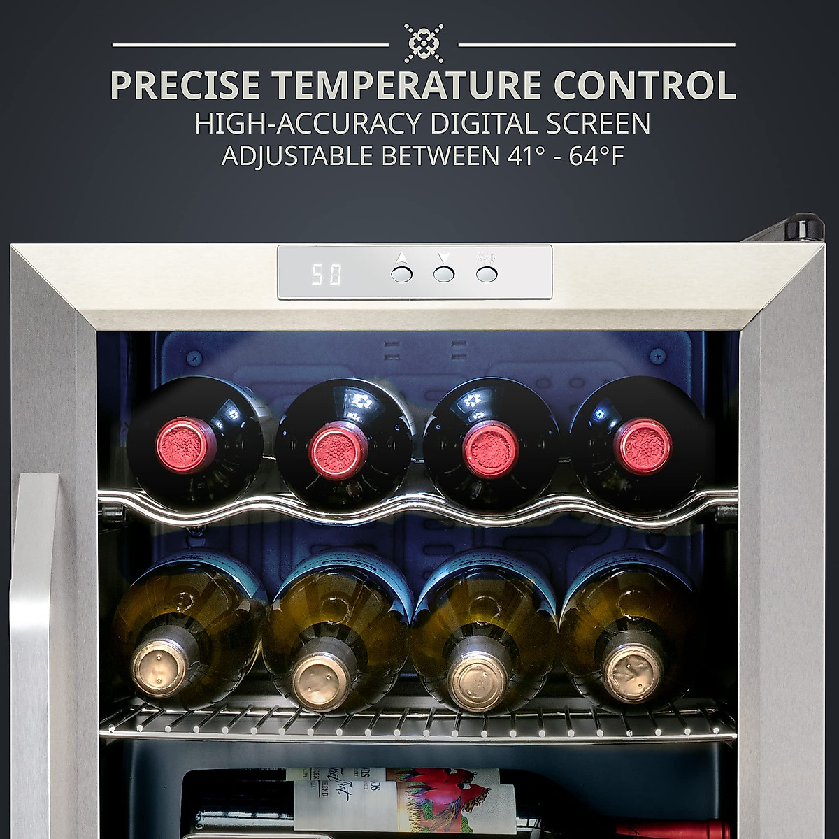 Ivation 12 Bottle Compressor Wine Cooler Refrigerator w/Lock | Large Freestanding Wine Cellar For Red, White, Champagne or Sparkling Wine | 41f-64f Digital Temperature Control Fridge Stainless Steel