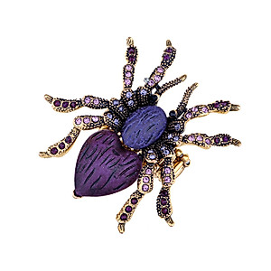 Alilang Stretchy Golden Tone Purple Rhinestones Heart Spider Tarantula Ring