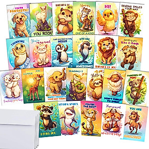 Hat Acrobat 24 Funny Greeting Cards Assortment Box with Envelopes - Funny Thinking of You Cards 24 Unique Designs - Funny Thank You Cards for Coworkers, Friends, Kids, Teachers (Animals)