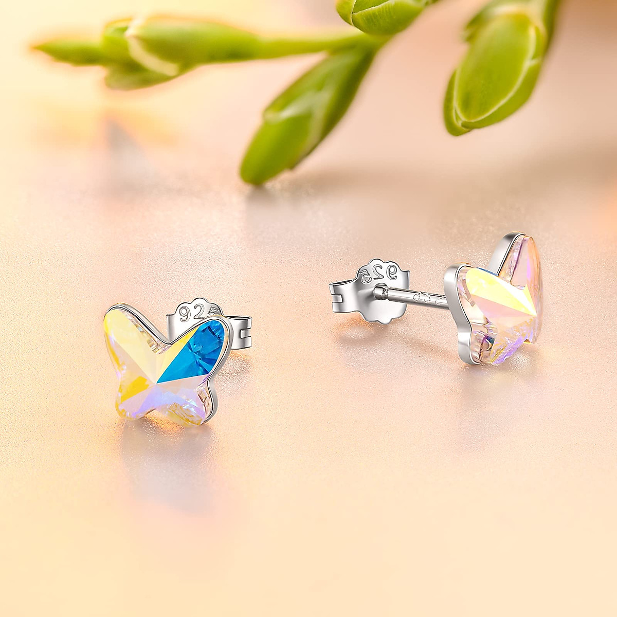 ANGEL NINA Butterfly Earrings for Women Sterling Silver Stud Crystal Hypoallergenic Women Jewelry Birthday Gifts Aurora Borealis
