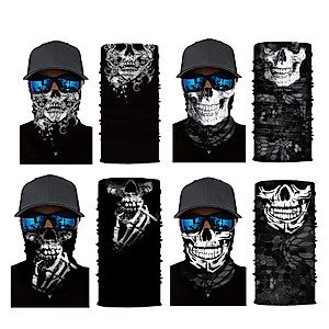 WYSUMMER 8PCS Scarves Bandanas Skull Face Tube Black Headband, Motorcycle Multi Function Headwear Hat Scarf Ski Mask (Skull 3)
