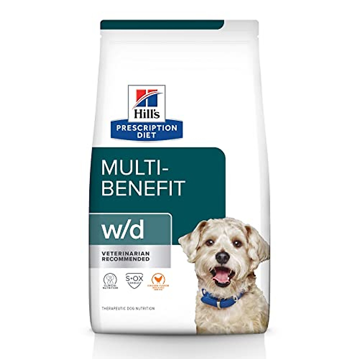 Hill's Prescription Diet w/d Multi-Benefit Digestive/Weight/Glucose/Urinary Management Chicken Flavor Dry Dog Food, Veterinary Diet, 27.5 lb. Bag