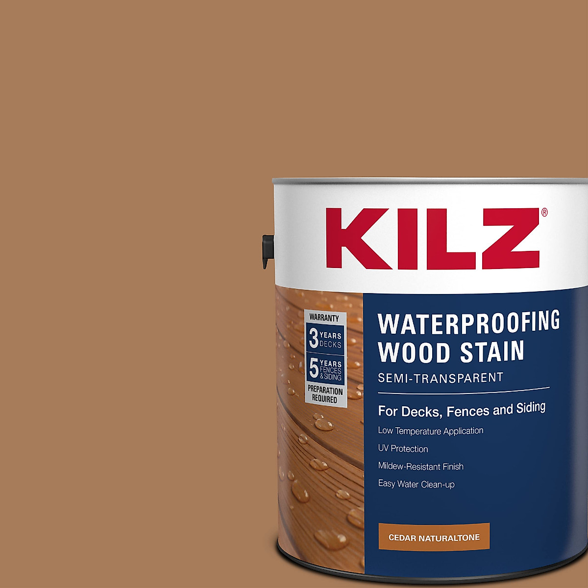 KILZ Waterproofing Wood Stain, Exterior, Semi-Transparent, Cedar, 1 Gallon