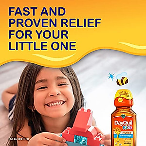 Vicks DayQuil Kids Cold and Cough + Mucus Relief Made with Real Honey for Kids 6+ Tastes Great 8oz