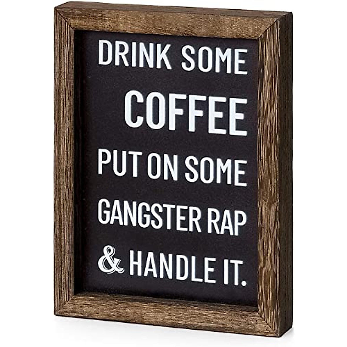 Mkono 1 Pcs Coffee Signs Decor Farmhouse Coffee Table Decor 2 Sides with Different Sayings Rustic Wood Coffee Sign, Office Home Bar Wall Table Decor