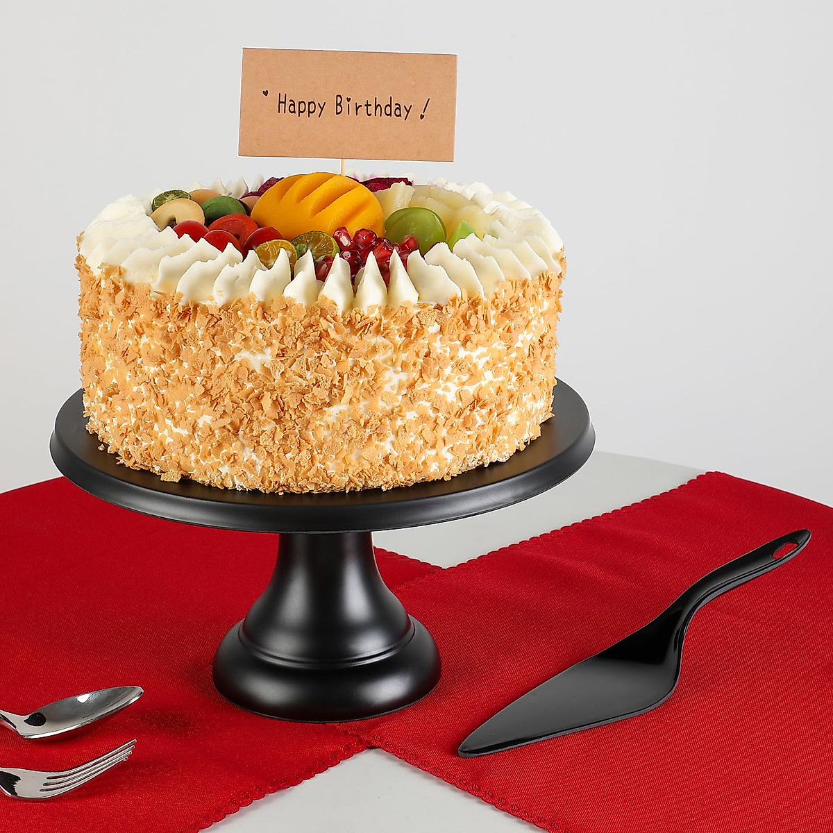 ECOWAY Round Cake Stand 9.84 Inch with Spatula, Black Cupcake Stand Bamboo Fiber, Dessert Display Plates for Snacks, Cookies, Candy Dish1